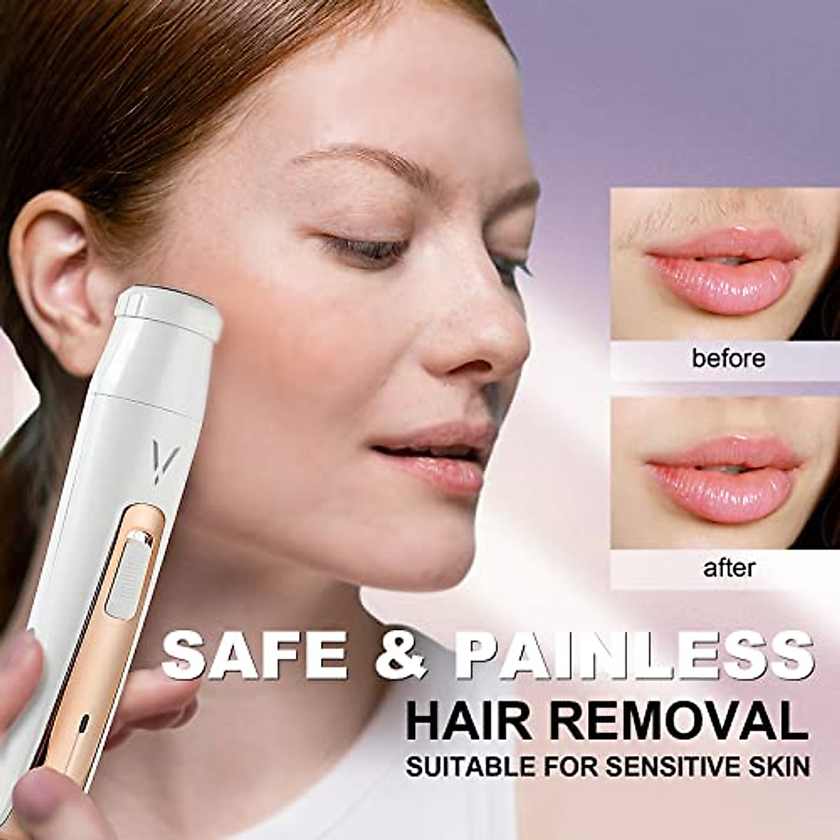 Face Razors for Women, Rechargeable 4 in 1 Facial Hair Removal and Eyebrow Nose Trimmer, Painless Bikini Trimmer, Shaver for Body, Arms, Armpit, Peach Fuzz on Upper Lip and Chin, Waterproof, Plum