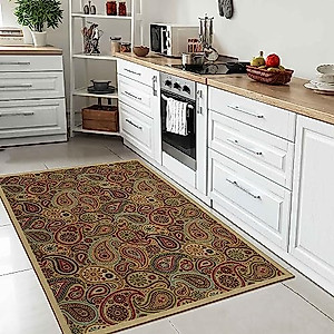 Machine Washable Paisley Design Non-Slip Rubberback 5x7 Traditional Area Rug for Living Room, Bedroom, Kitchen, 5' x 6'6", Beige