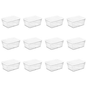 Sterilite 16448012 16 Quart/15 Liter Storage Box, White Lid with Clear Base, 12-Pack