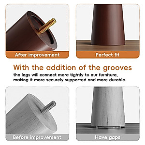 8 Inch Wood Furniture Legs Sofa Legs Set of 4, Brown Wooden Furniture Feet Couch Legs, Mid Century Modern Dresser Replacement Feet for Chair Cabinet Armchair Table Or Home DIY Projects Bun Feet