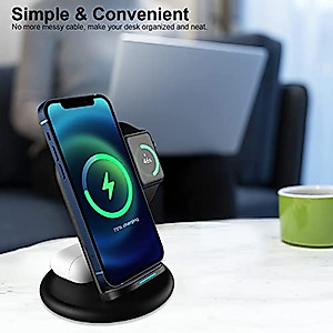 3 in 1 Wreless Charging Station for Apple Phone and Watch, iQouda Wireless Phone Charger Stand for Apple iPhone/AirPods Pro/iWatch and Qi Certified Phone