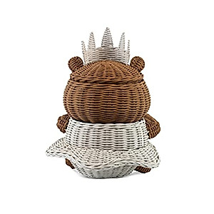 G6 COLLECTION Bear Rattan Storage Basket with Lid Decorative Bin Home Decor Hand Woven Shelf Organizer Cute Handmade Handcrafted Gift Art Decoration Artwork Wicker (Princess Bear)