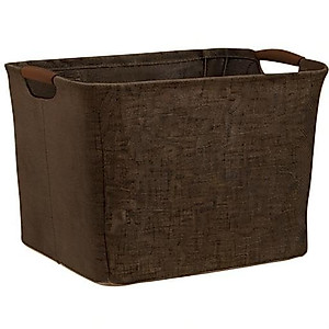 Household Essentials 601 Medium Shelf Basket with Wood Handles | Multi-Purpose Home Storage Bin | Brown Coffee Linen