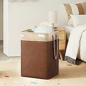 YOUDENOVA Collapsible Laundry Basket with Lid, 80L Clothes-Hamper for Bedroom with Handles, Freestanding Hamper with Lid, Foldable Laundry Hamper for Baby, Towels Blankets Toys Organizer. Brown