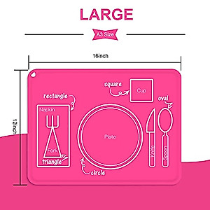 Kids Silicone Placemats, Baby Montessori Placemats for Kids Toddler Children Reusable Non-Slip Table Setting Mats for Restaurant (Purple/Rose Red)