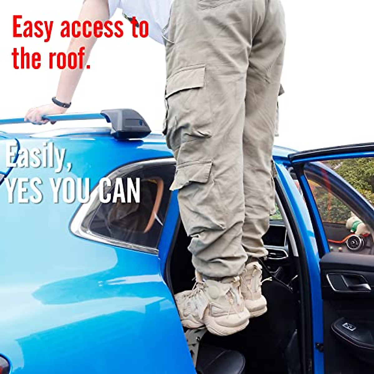 Foldable Car Door Step Plus, Level Adjustment System, All Metal, Side Step (Black)