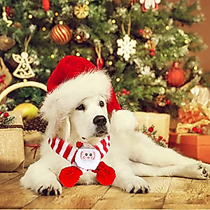 2 Pieces Christmas Pet Scarf Striped Knitted Pet Collar with Pom-pom Winter Dog Neck Warmer Puppy Cat Costume Accessories Mini Knitted Scarf for Small to Medium Pets (Medium, Plush)
