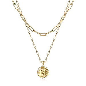 Layered Choker Necklaces for Women, 14K Gold Plated Dainty Layering Paperclip Chain Necklace Simple Adjustable Initial Coin Pendant Necklaces Layered Gold Chain Necklaces for Women Jewelry Gifts
