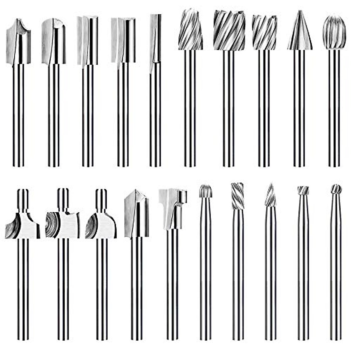 20Pc HSS Router Carbide Engraving Bits and Router Bit Set with 1/8"(3mm) Shank for Power Rotary Tools Accessories for DIY Woodworking, Carving, Engraving, Drilling, Sculpting