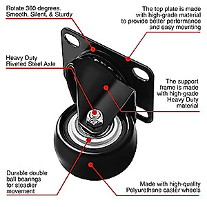 Online Best Service 24 Pack Swivel 2" Caster Wheels Rubber Base with Top Plate & Bearing Heavy Duty (24 Pack Without Brake)