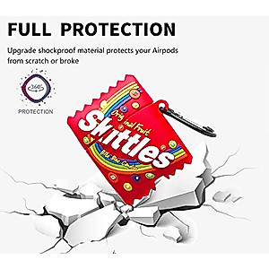 BNBKIKO Compatible Air pod 1&2 case, Silicone 3D Cute and Interesting Skittles Candy Biscuit Air pod Case, Kawaii Stylish and Cool Design Skin, Suitable for Teen Girl and Boy Girl (Skittles red)