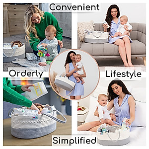 Extra Large Baby Diaper Caddy Organizer - Baby Basket Diaper Storage and Baby Caddy Nursery Organization - Diaper Organizer Changing Table Storage - Portable Rope Diaper Caddy with Baby Storage Basket