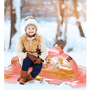 POZA Inflatable Rose Gold Snowmobile Sled - Luxurious Snow Sled with Handles filled with Gold Snowflake Confetti, Premium Cold Resistant PVC Heavy Duty Sled, Ski Sled for Adults and Kids - 51 Inches