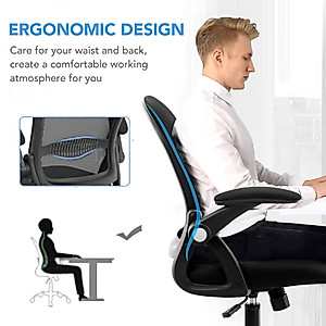 Office Chair Desk Chair, Ergonomic Home Office Task Chairs, Executive Task Chair, Adjustable MidBack Computer Gaming Chair, Flip-up Armrests 360° Swivel Breathable Mesh Back Chair, Black