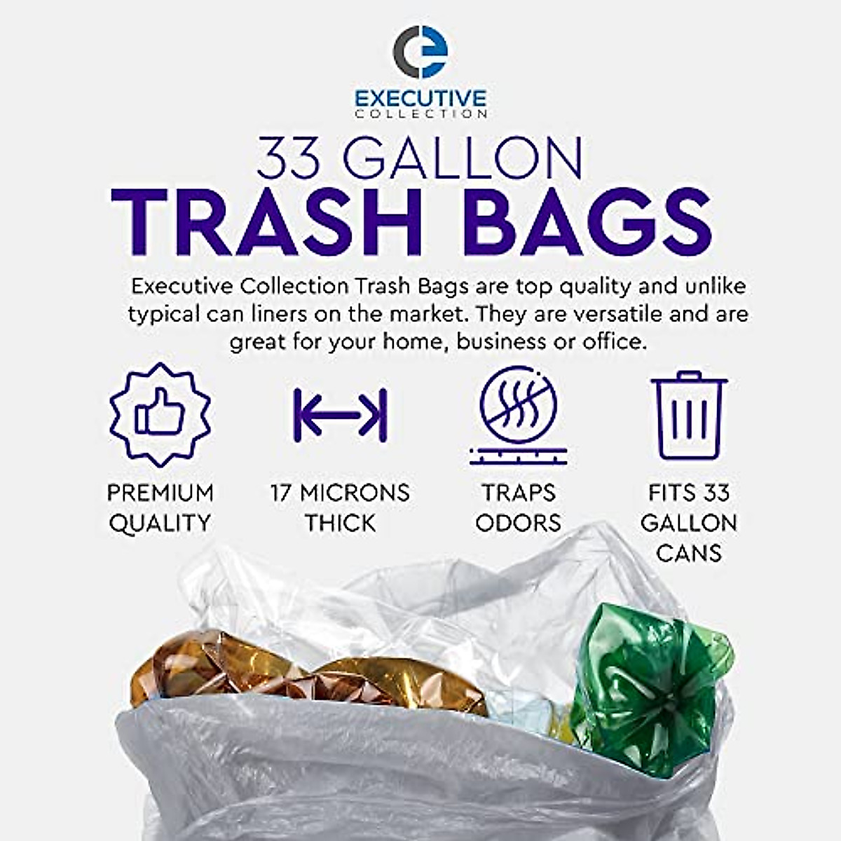 33 Gallon Trash Bags - 100 Count - 33" x 40" Clear Plastic Garbage Bags Tall Can Liners - Cleaning Products for Home, Office Bulk Trash, Light Residential or Commercial Waste, Indoor and Outdoor Use