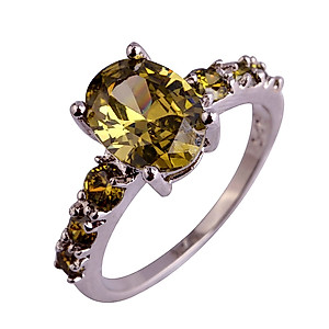 Emsione 925 Silver Plated Oval Created Peridot Promise Eternity Women's Band Rings Color Green Size 7