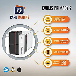 Evolis Primacy 2 Single Sided ID Card Printer & Supplies Bundle Badge Machine (PM2-0001-A)