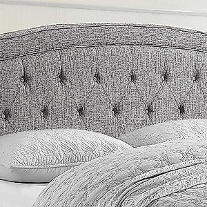 Rosevera Layla Panel Bed Frame with Adjustable Button-Tufted Headboard for Bedroom/Linen Upholstered/Wood Slat Support/Easy Assembly,Twin,Linen Gray