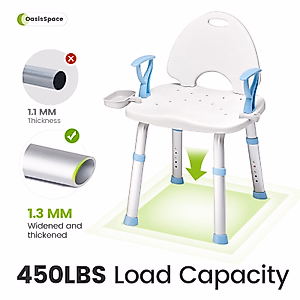 OasisSpace Shower Chair for Inside Shower - 450lbs Heavy Duty Bathroom Shower Chair with Back and Arms, Wide Seat Shower Stool with Handles, Adjustable Handicap Shower Seat for Senior and Disabled
