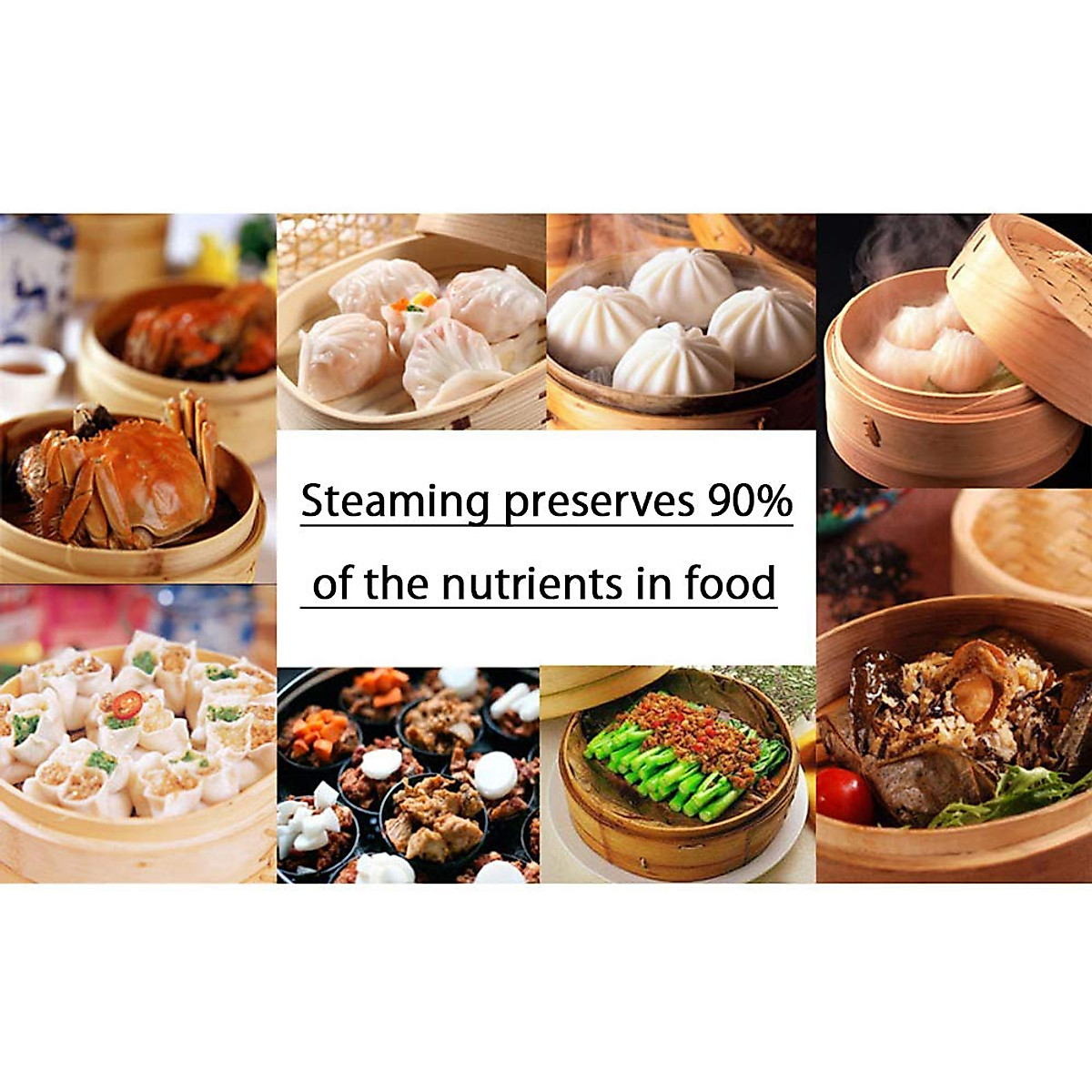 Hcooker 3 Tier Kitchen Bamboo Steamer with Double Stainless Steel Banding for Asian Cooking Buns Dumplings Vegetables Fish Rice