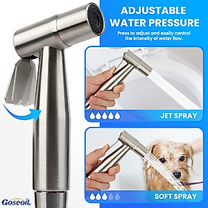 Goseoil Handheld Toilet Bidet Sprayer for Toilet-Adjustable Water Pressure Control with Bidet Hose for Feminine Wash set, Stainless Steel Brushed Nickel Cloth Diaper for Baby Wash