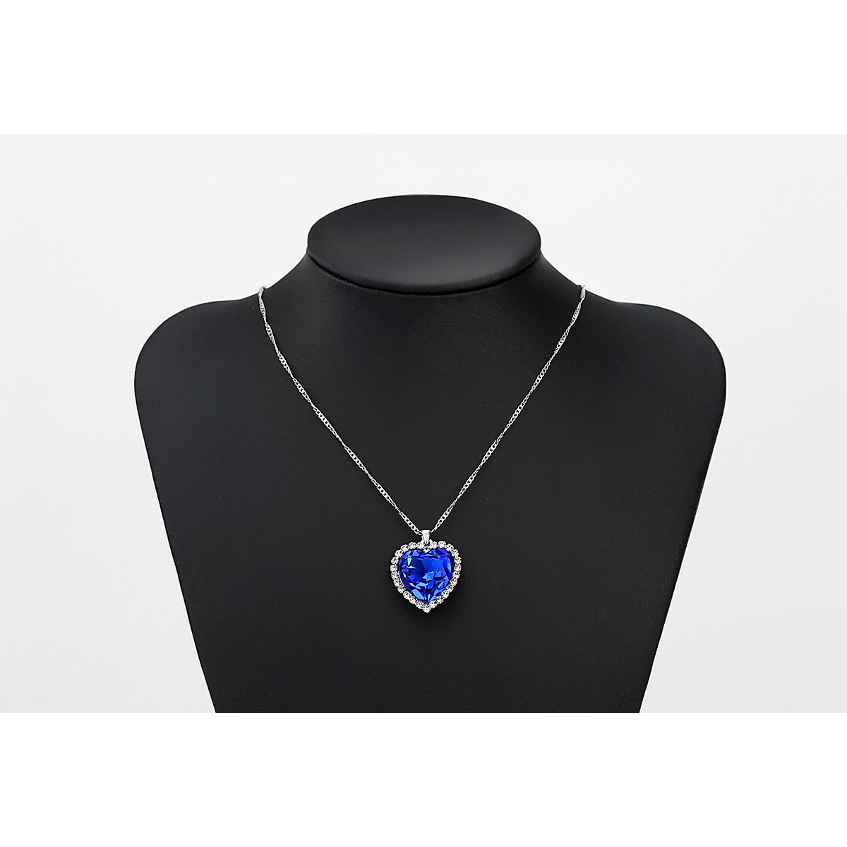 NEOGLORY Blue Crystals Heart Love Shaped Necklaces Jewelry, Heart of The Ocean Necklace from Titanic Crystal Pendant for Women Gift 18+2inch