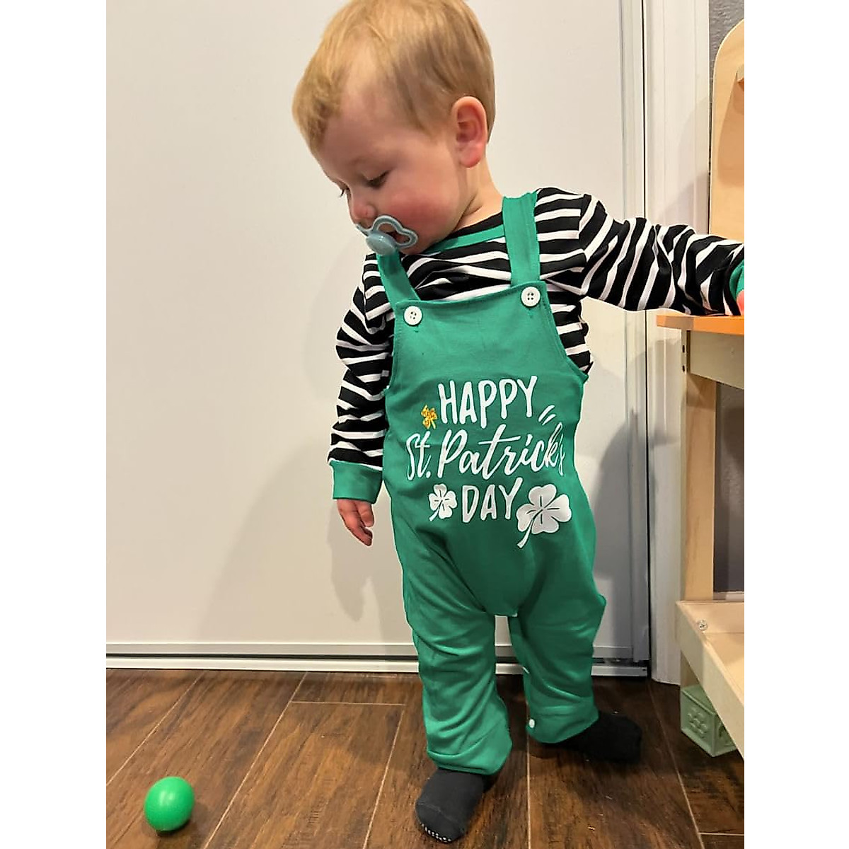 VINUOKER Baby Toddler Boy First St.Patrick's Day Outfit Infant Stripe T-Shirt + St.Patrick's Day Overalls Pant set