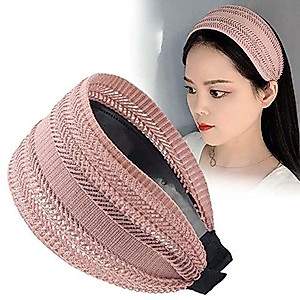 CHDHALTD Korean Style New Vintage Lace Shiny Hair Hoop, Temperament Wide Side Hairbands for Women Hollow Non Slip Elegant Head Wrap(Blue)