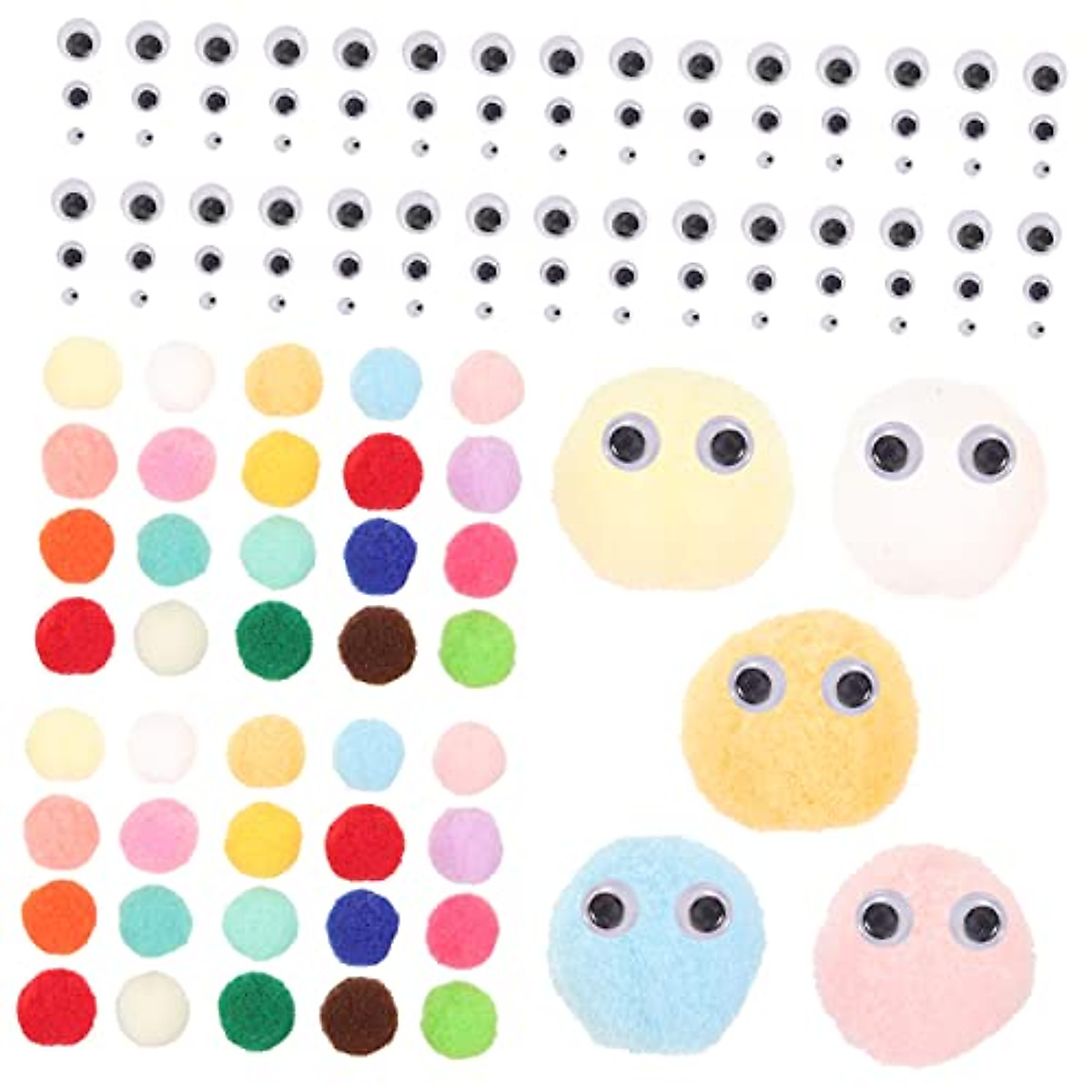 Pompom Balls with Wiggle Eyes Mini Pom Poms 2 Sets Handmade Fur Ball Nylon Yarn Puffer Ball Material Bulk Crafts Assorted Pompoms