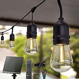 Solar String Lights Outdoor with Remote and Clips - 55FT(45+10) 16 LED Patio Lights with Type-C Port, 3 Modes S14 Lights, Waterproof Cafe Lights Shatterproof for Outside Garden Bistro Party Backyard