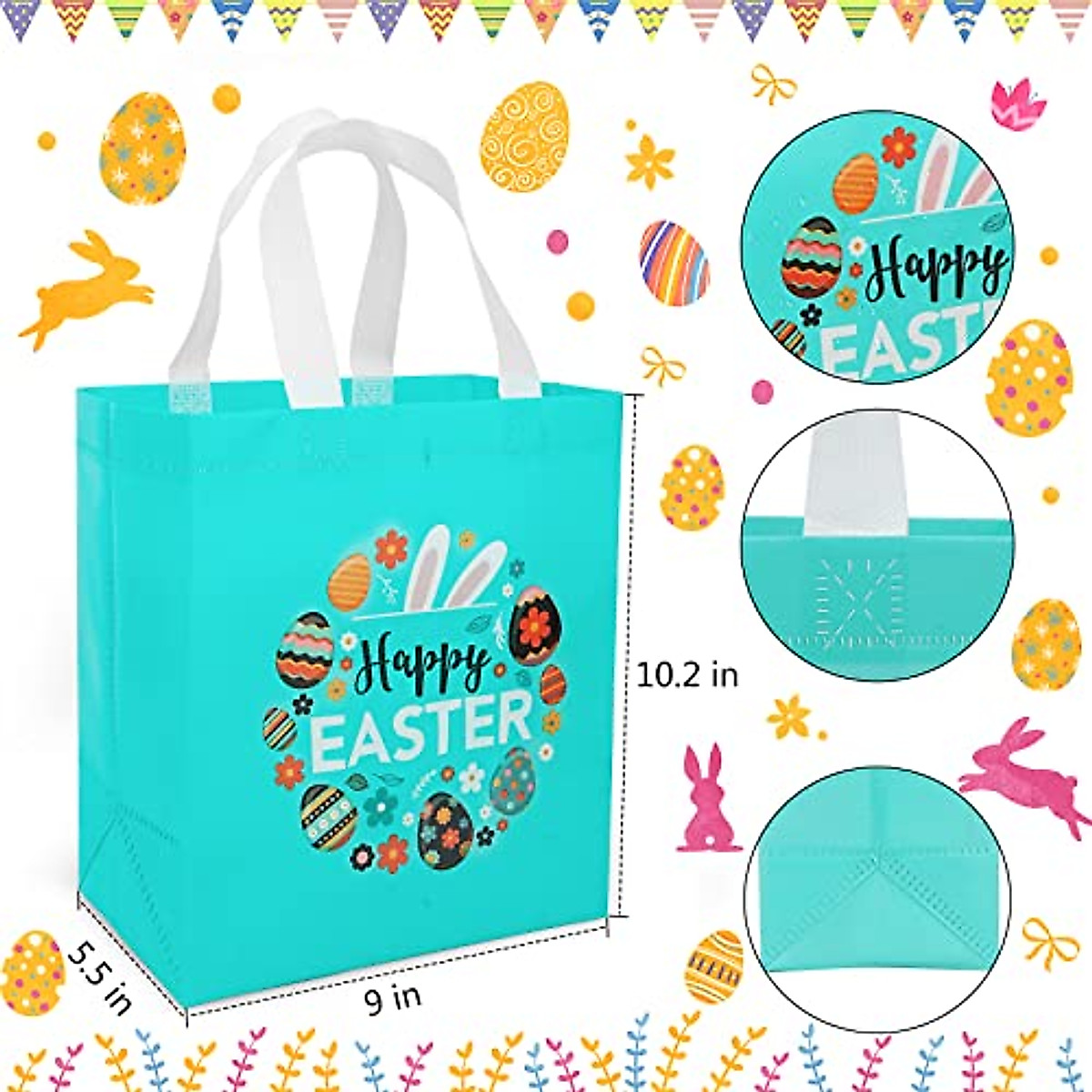 Easter Gift Bags with Handles for Kids - 9 Pack Easter Baskets, Easter Goodie Bags, Egg Hunt Bags, Easter Baskets Bulk, School Party Favors Supplies, 3 Styles, 3Pcs Each for Design 9"x10.2"x5.5"