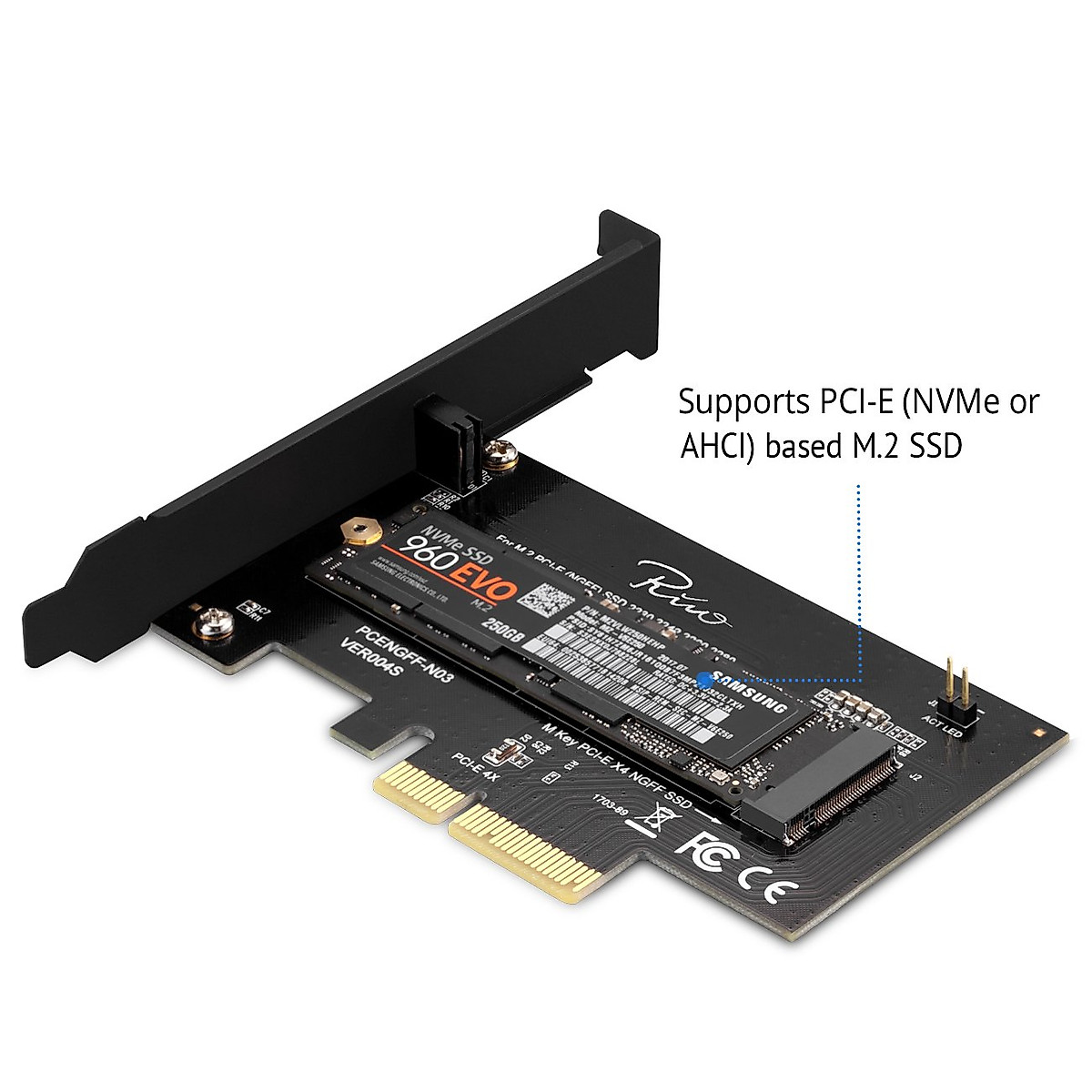 Rivo PCI-E Riser PCIe M.2 PCIe SSD to PCIe Express 3.0 x4 Adapter Card - Supports M2 NGFF PCI-e 3.0, 2.0 or 1.0, NVMe or AHCI, M-Key, 2280, 2260, 2242, 2230 Solid State Drives