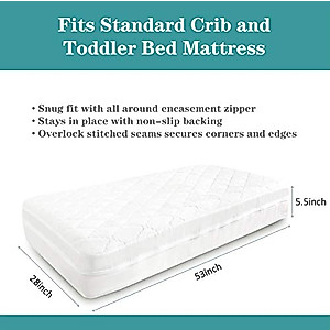 Crib Mattress Protector, Baby Mattress Protector | Crib Waterproof Mattress Cover | Breathable Zippered Toddler Mattress Protector (White, 52” x 28”)