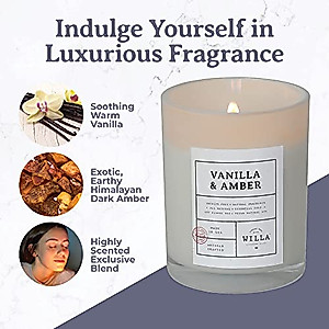 Willa Vanilla & Amber Highly Scented Candle - All Natural Soy Wax Luxury Candles Made in The USA with Essential Oils - Best for a Home / Aromatherapy / Gift / Spa / Bathroom 9oz Jar Candle