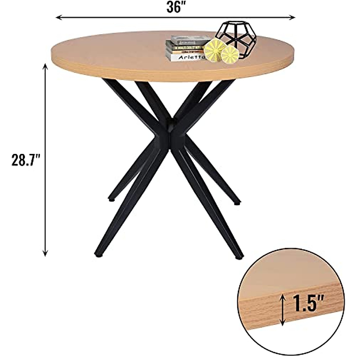 Dining Table TOP Wood Kitchen Coffee Table Counter Modern Cross Metal Led for Cafe Restaurant Wine Bar Home Office Conference Nordic Oak Grid 4-6 (Round 36")