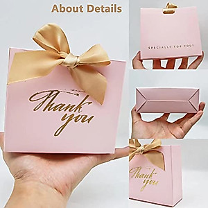 Pink Gift Bags 25Pack Extra Small Size Thank You Paper Gift Bags with Gold Bow Ribbon, 4.5x1.7x3.9 Mini Party Favor Treat Boxes for Wedding, Baby Shower, bridal, Holiday Gifts Bulk