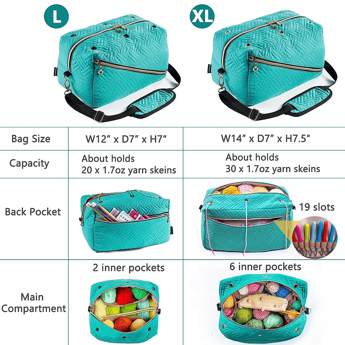 MYBAGZING Crochet Bag Organizer - Knitting Bag - Yarn Storage Organizer - Yarn Bag for Crocheting - Yarn Holder for Crochet Accessories, Knitting Needles, Crochet Hooks, Crocheting & Knitting Gifts,