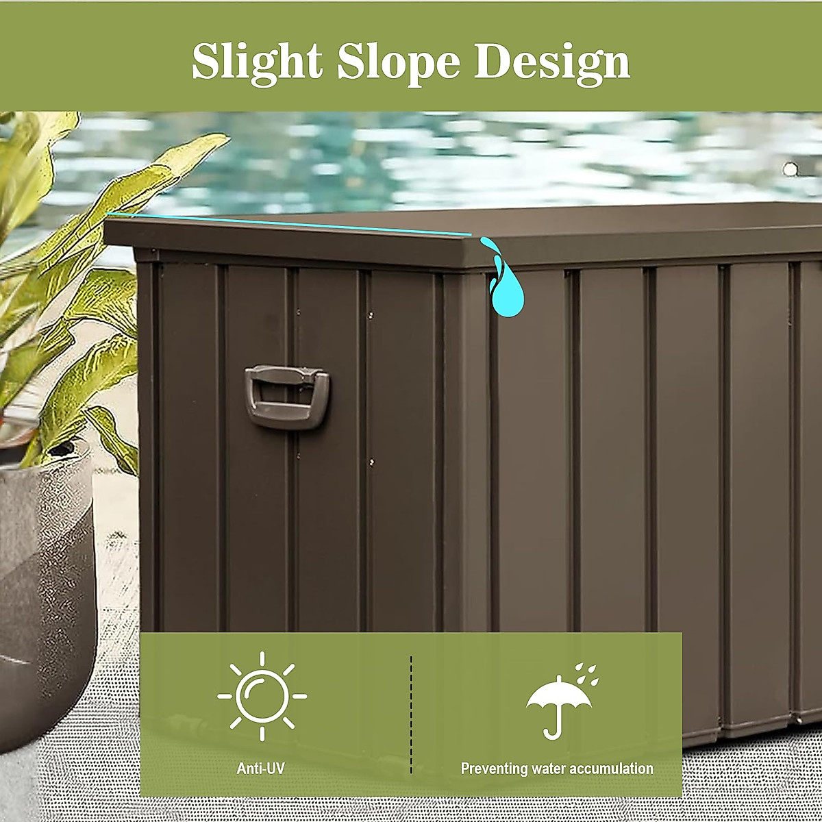 VYUJPTY 200 Gallon Metal Deck Box, Heavy Duty Outdoor Storage Box Waterproof with Wheels & Side Handle, Lockable Deck Box for Outdoor Patio Storage, Outdoor Toy Storage, Garden Pool Tools, Dark Brown