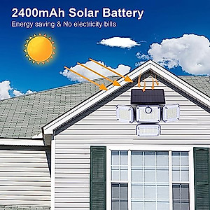 HELLYMOON Solar Flood Lights Outdoor, 3000LM 6500K 333 LED Security Lights with Remote Control, 4 Heads 3 Modes 270° Angle Motion Sensor Lights, IP65 Waterproof, for Porch Yard Garage (333 Beads)