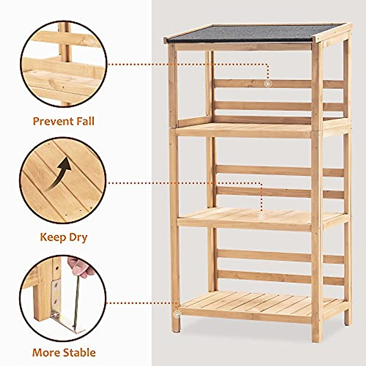 MCombo Outdoor Storage Cabinet, Wood Garden Shed Combination, Garden Tool Storage Shed, 3 Tier Fir Wood Shelf for Outside and Yard 3777 (Natural)