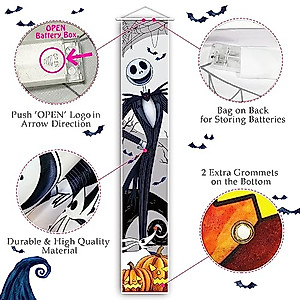 Jack Sally Lighted Banners Porch Signs Halloween Decor Christmas Nightmare Banner Halloween Decorations Outdoor Party Banner
