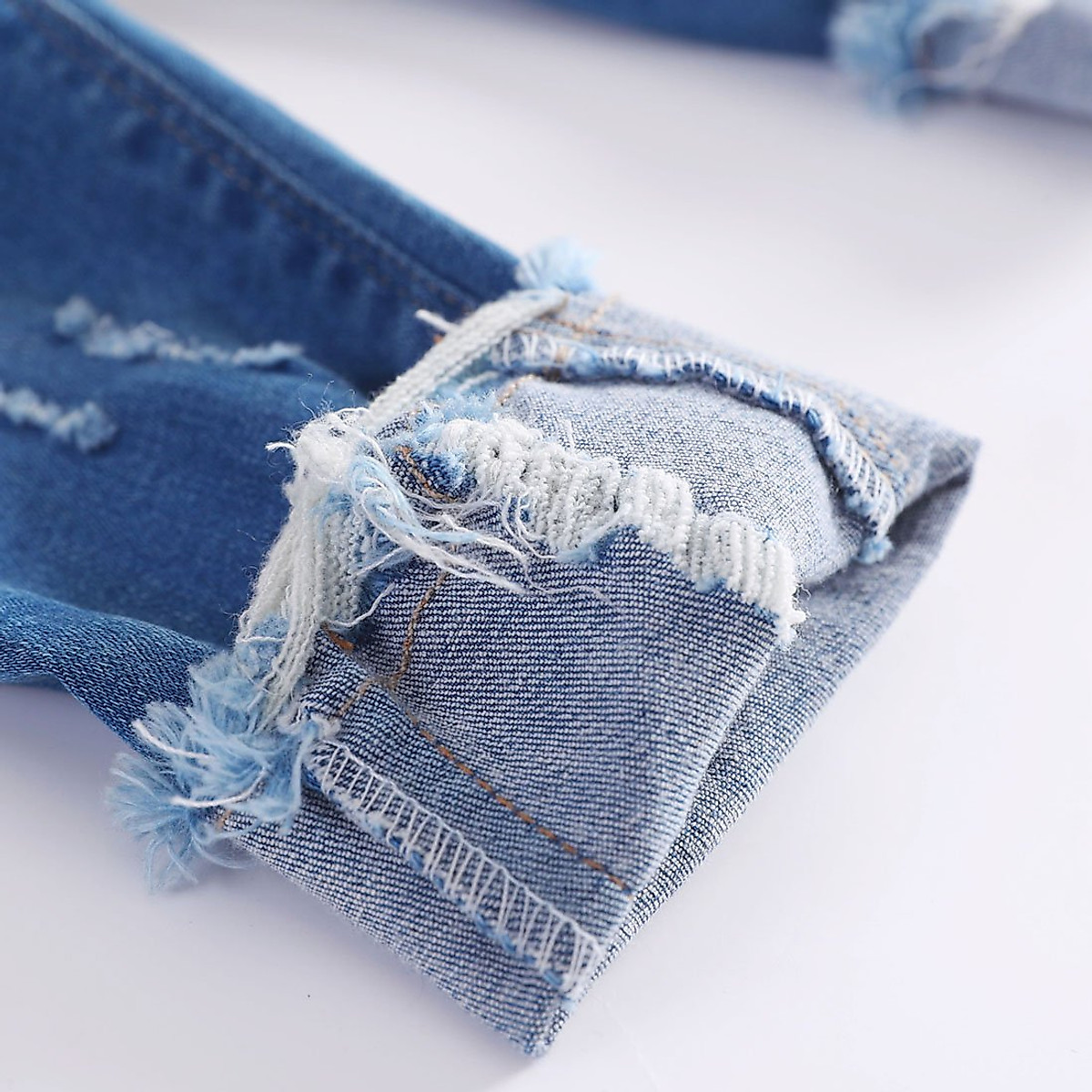 KIDSCOOL SPACE Baby Ripped Jean,Toddler Elastic Waist Distressed Denim Pants,Light Blue,12-18 Months