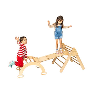 smartwoodstore Set of Three Items Foldable Triangle + Climbing Ramp + Arch Triangle with ramp Indoor Playground Climbing Furniture Montessori Toddler (Small Size)