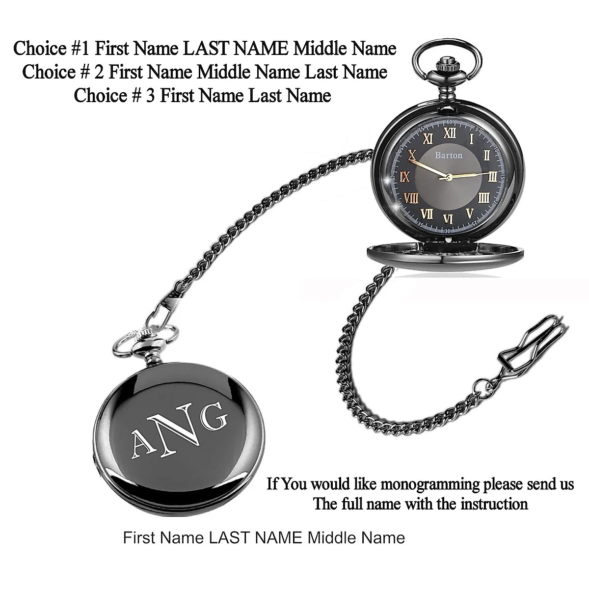 Personalized Gunmetal Pocket Watch with Gold Dial Custom Engraved Free with Gift Box - Ships from USA