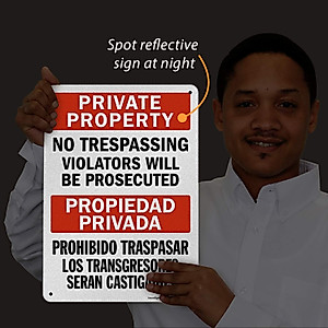SmartSign 12" x 10" 'Private Property No Trespassing, Violators Will Be Prosecuted' LawnBoss Yard Sign with 3 ft Stake, 40 mil Laminated Aluminum, Red/Black/White, Set of 1, USA-Made