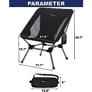 DRAXDOG Camping Chair, 2 Way Compact Backpacking Chair, Portable Folding Chair, Beach Chair with Side Pocket, Lightweight Hiking Chair Low Back Chair 002 (Black Set)