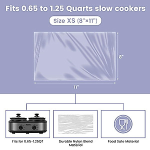 KOOC Slow Cooker Liners 8"x11" 20 Count Mini Size Disposable Pot Liners Cooking Bags Fit 0.65 qt to 1.25 qt Pot BPA Free Fresh Locking Seal Design