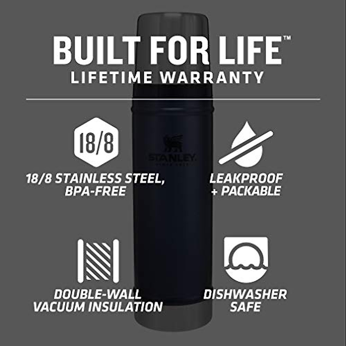 Stanley Classic Vacuum Insulated Wide Mouth Bottle - BPA-Free 18/8 Stainless Steel Thermos for Cold & Hot Beverages – Keeps Liquid Hot or Cold for Up to 24 Hours, Nightfall, 20 oz