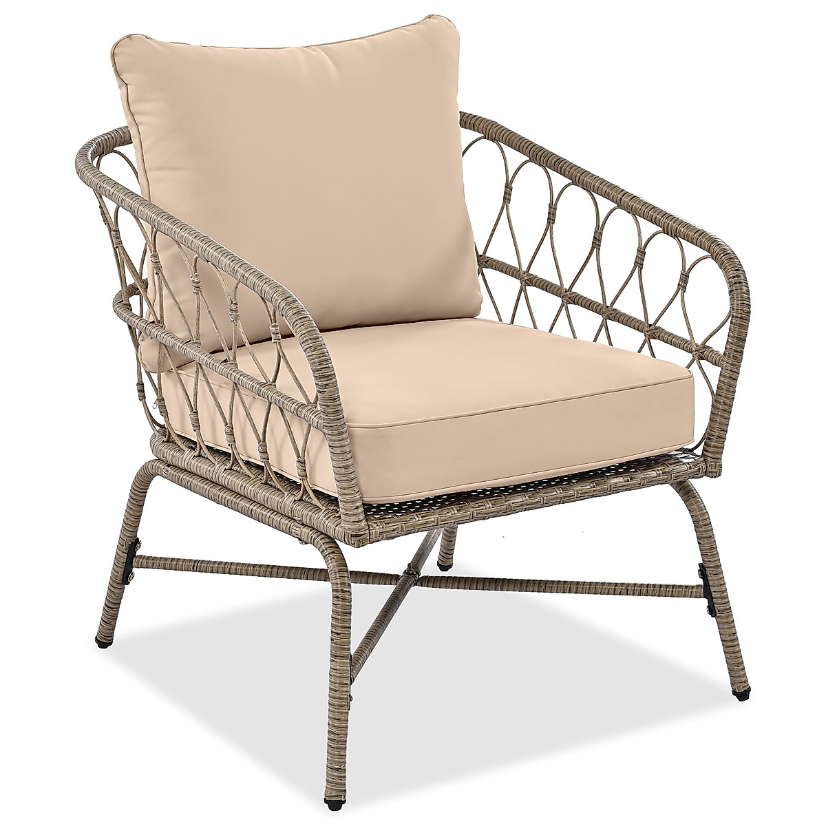 LUMISOL 4 Piece Outdoor Furniture Set with Wood Table, Patio Furniture Set with Removable Cushions, Outdoor Conversation Set for 4 Person, for Backyard Pool, Beige