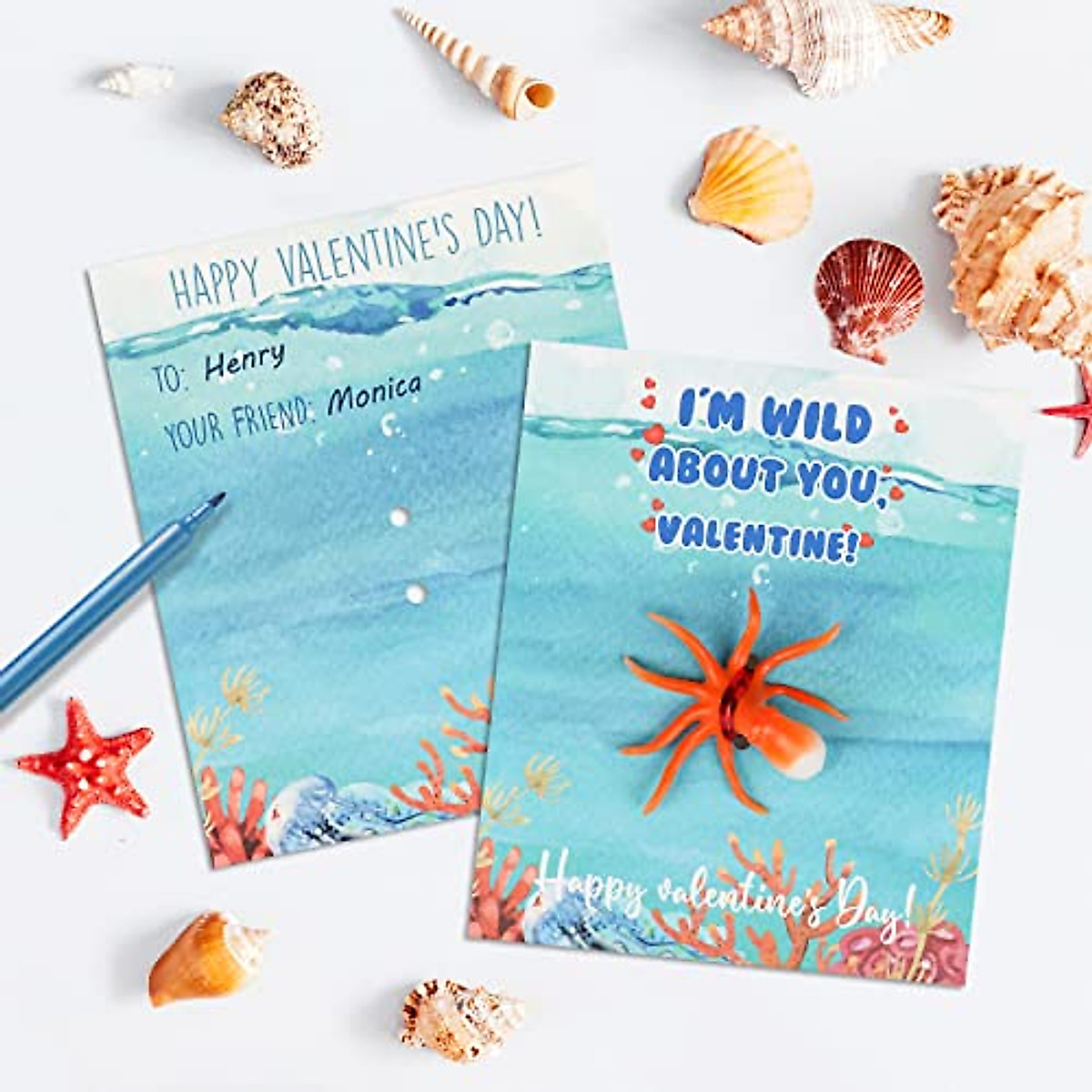 POPGIFTU 36 Pack Valentines Day Cards with Sea Animal Toys for Kids, Valentines Gift Set , Fun Valentines Party Favors for Boys Girls, Classroom Exchange Treat Prizes Bulk for School Class Teacher
